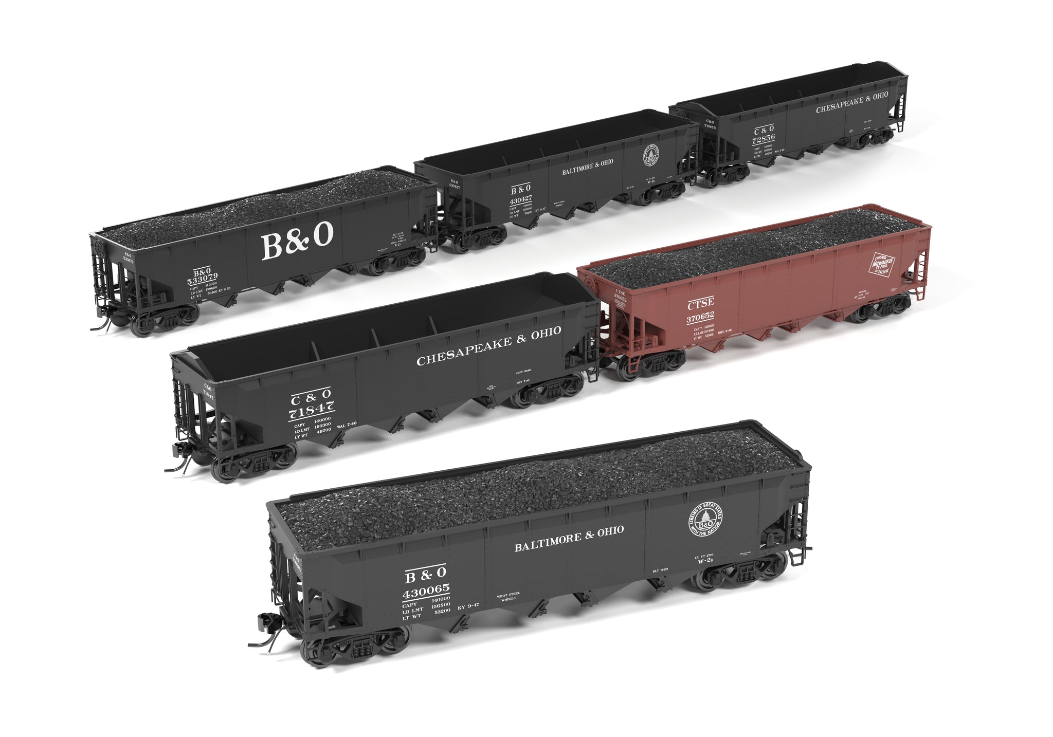10142 ARA 70-ton 4-Bay Hopper, Mixed Variety Pack, B&O / C&O / MILW, H