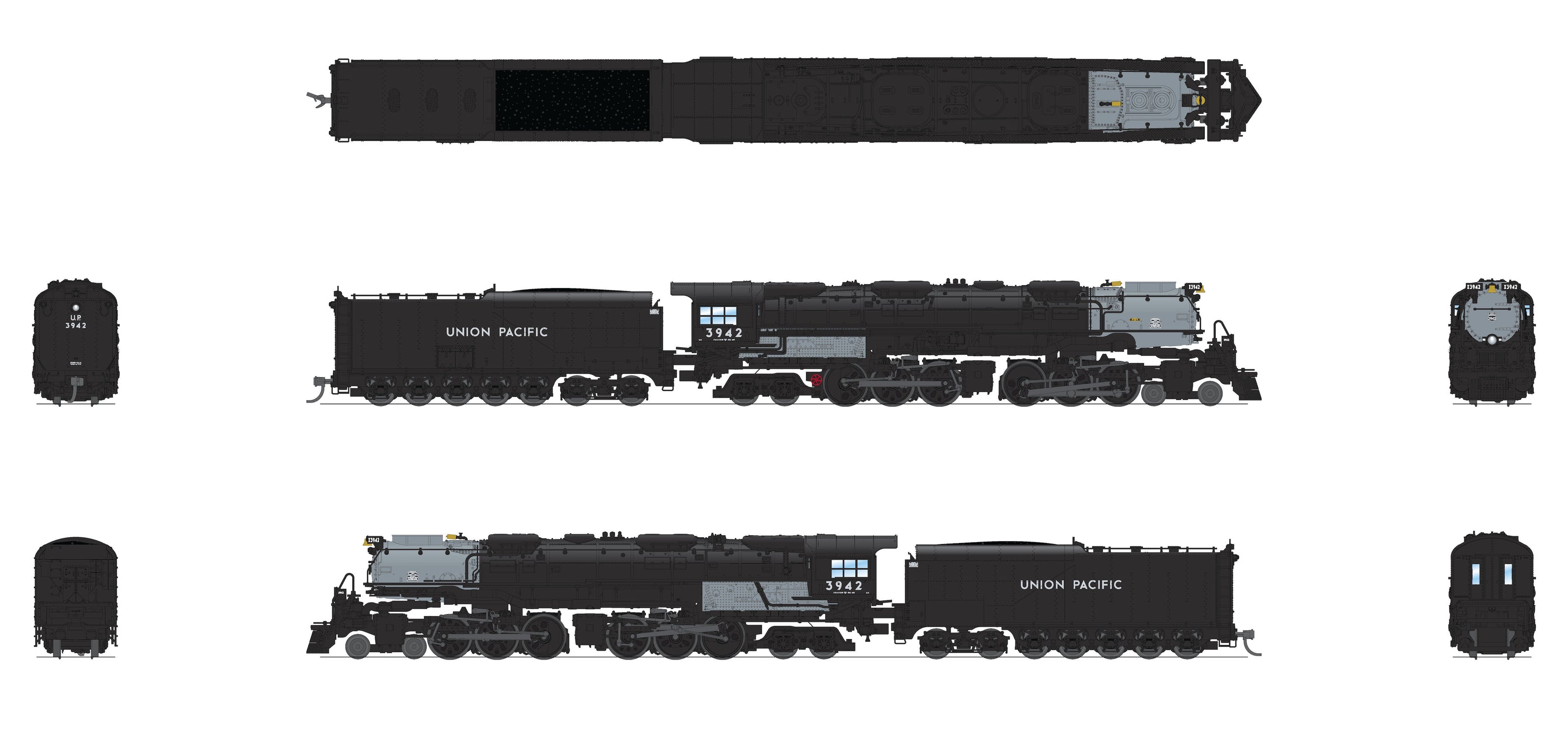 8650 UP Challenger 4-6-6-4, #3942, Black & Graphite, Coal Tender, No-S