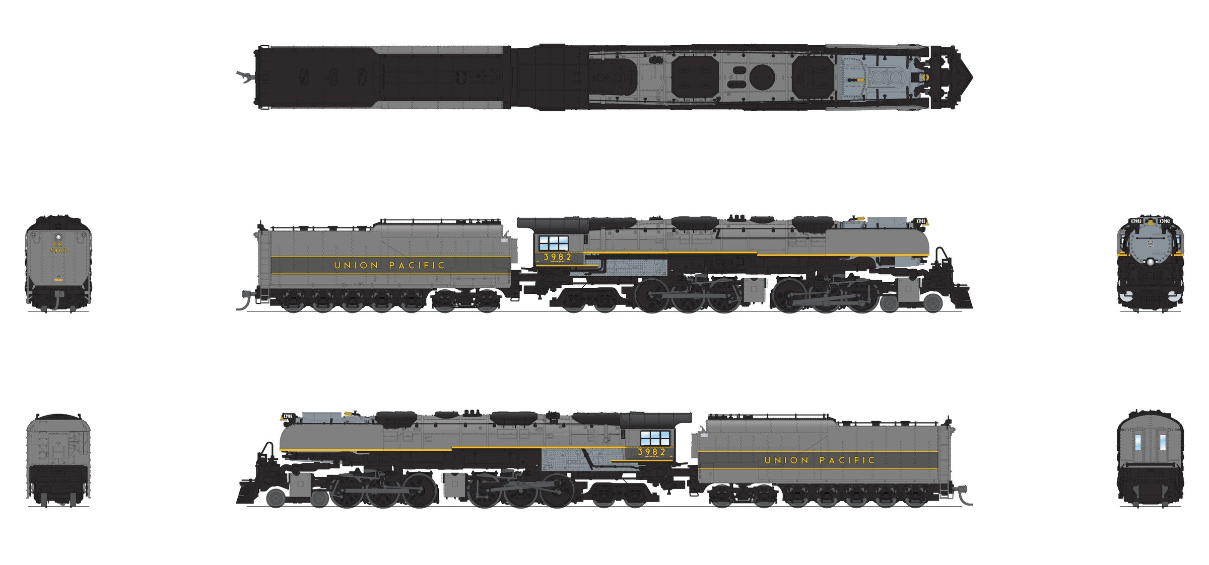 6984 UP Challenger 4-6-6-4, #3982, Two-tone Gray, Oil Tender, w/ wind