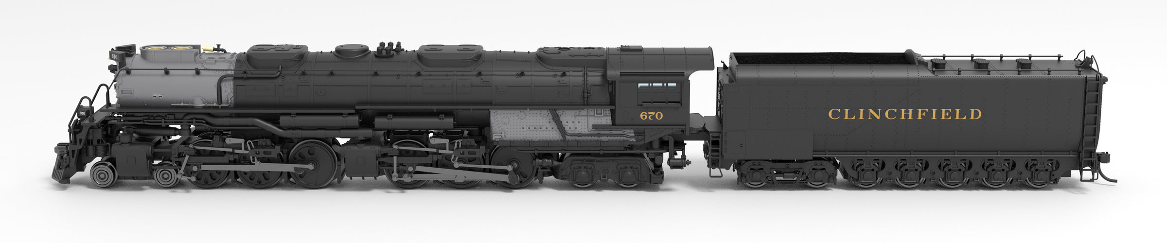 6989 Clinchfield Challenger 4-6-6-4, #670, Black & Graphite, Coal Tend
