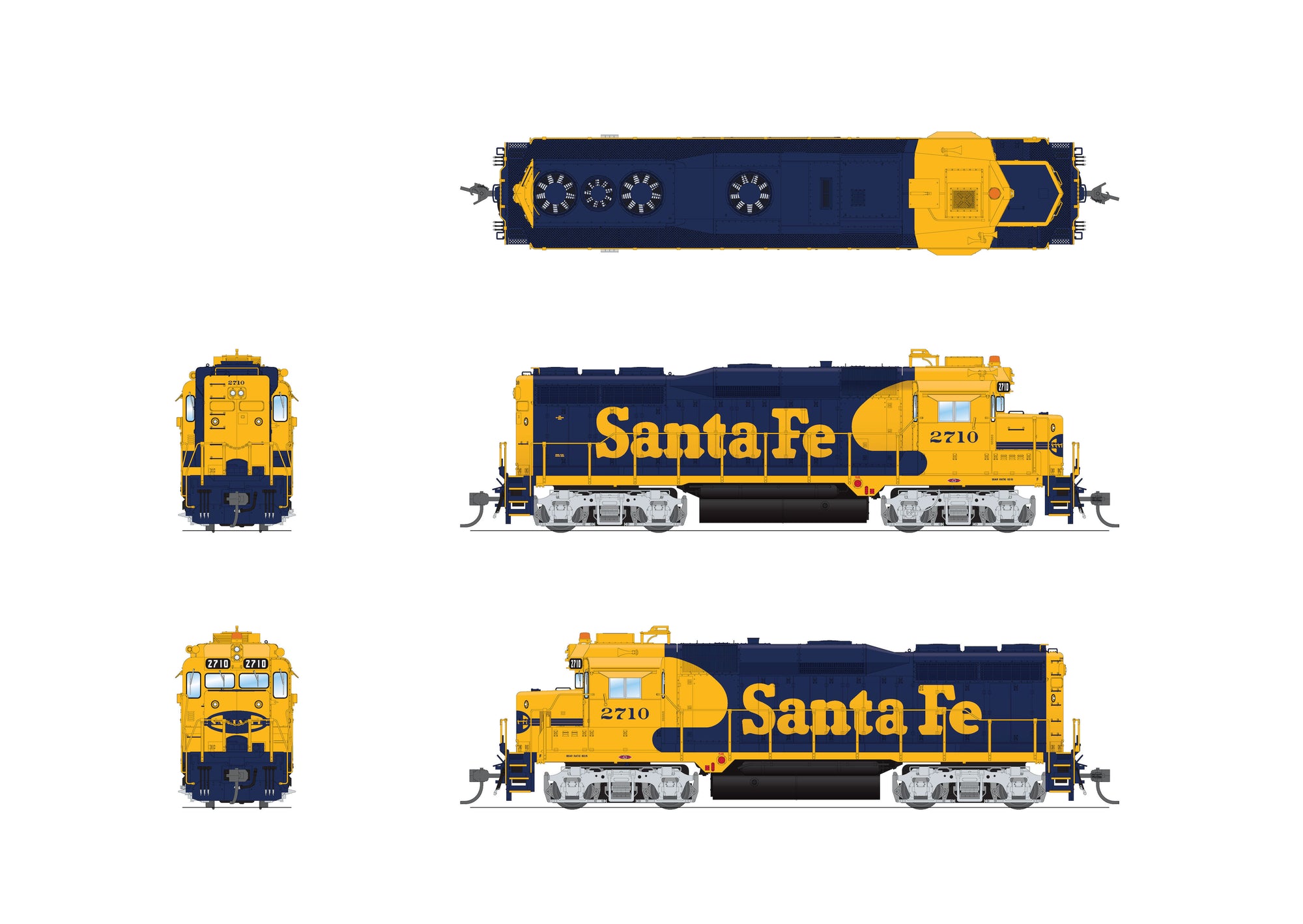 9560 EMD GP30, ATSF 2710, Blue Warbonnet, No-Sound / DCC-Ready, HO (GP