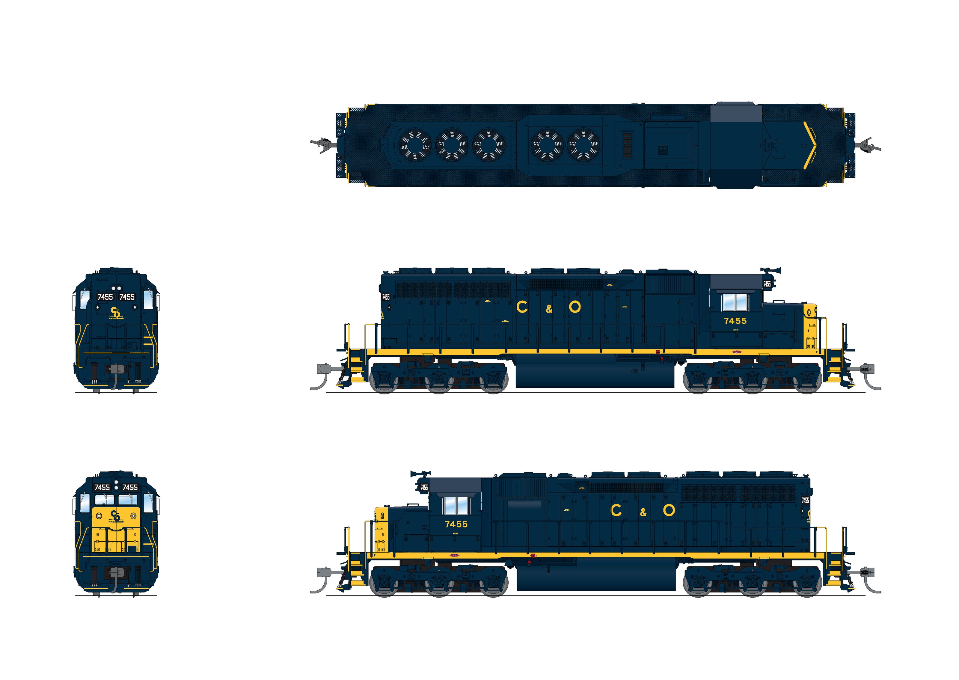 7632 EMD SD40, C&O 7455, Blue w/ Yellow, Paragon4 Sound/DC/DCC, HO