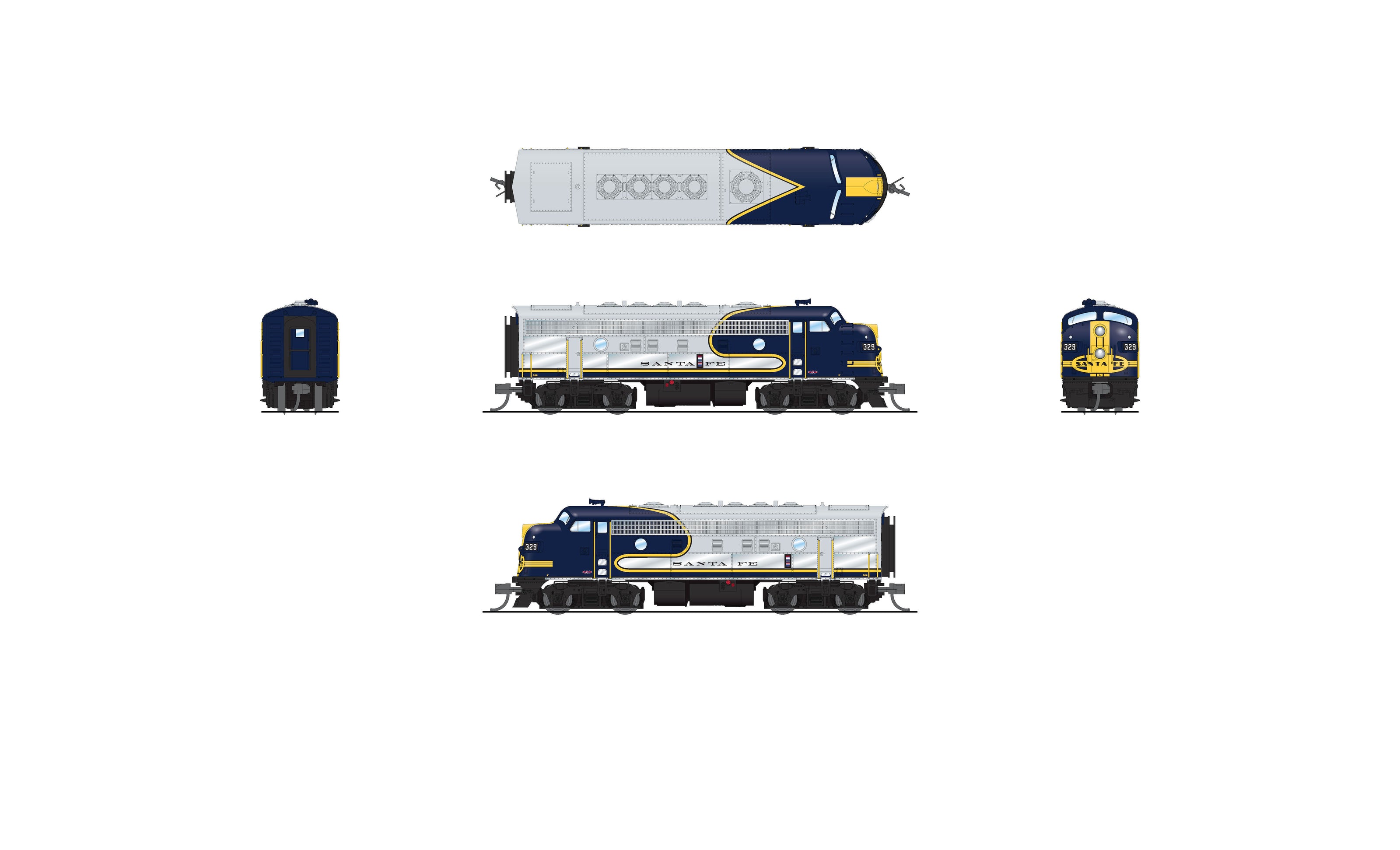 9072 EMD F7A, ATSF 335, Bluebonnet, No-Sound / DCC-Ready, N