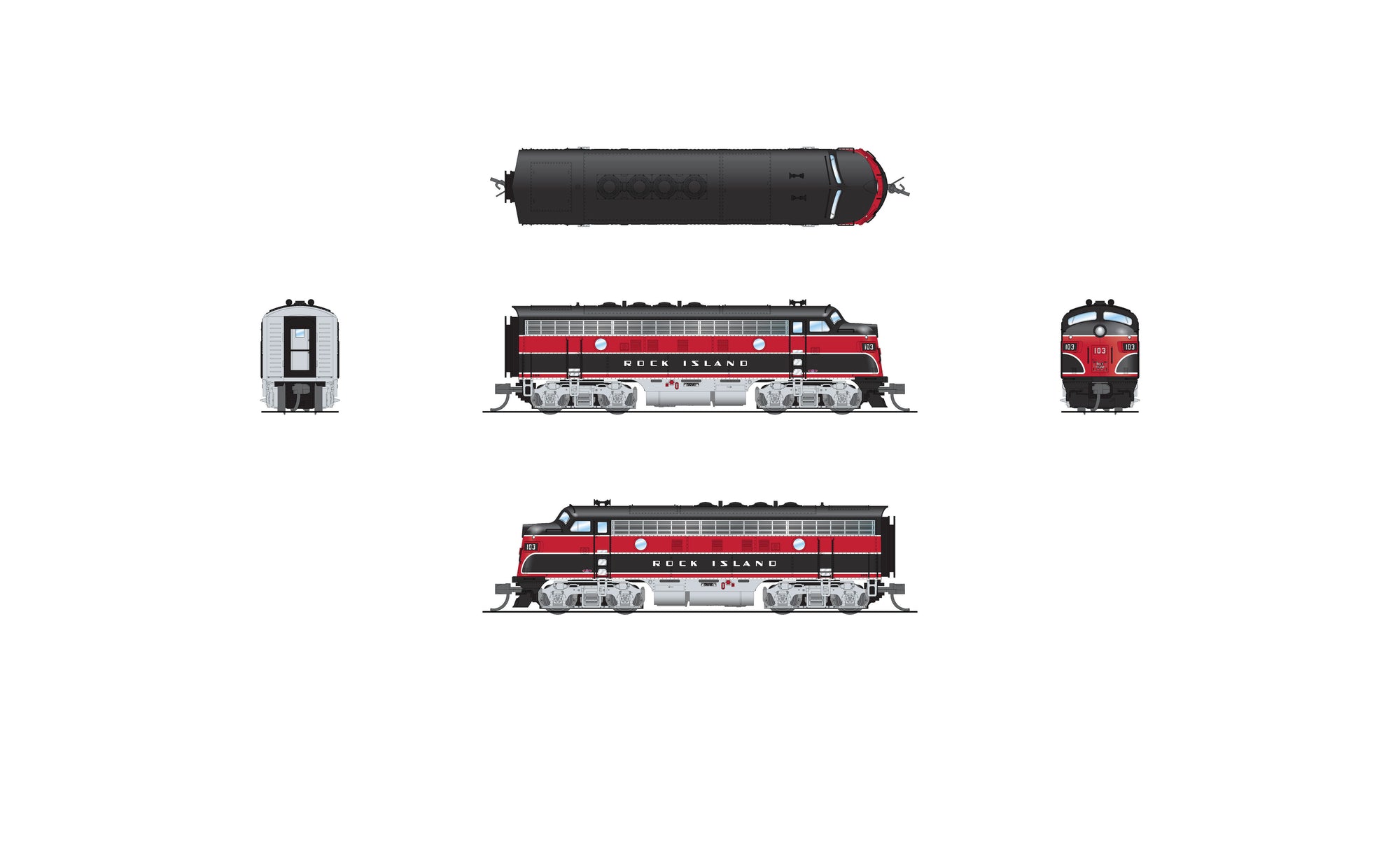 9078 EMD F7A, CRIP 103, Red/Black w/ Aluminum Trucks, No-Sound / DCC-R