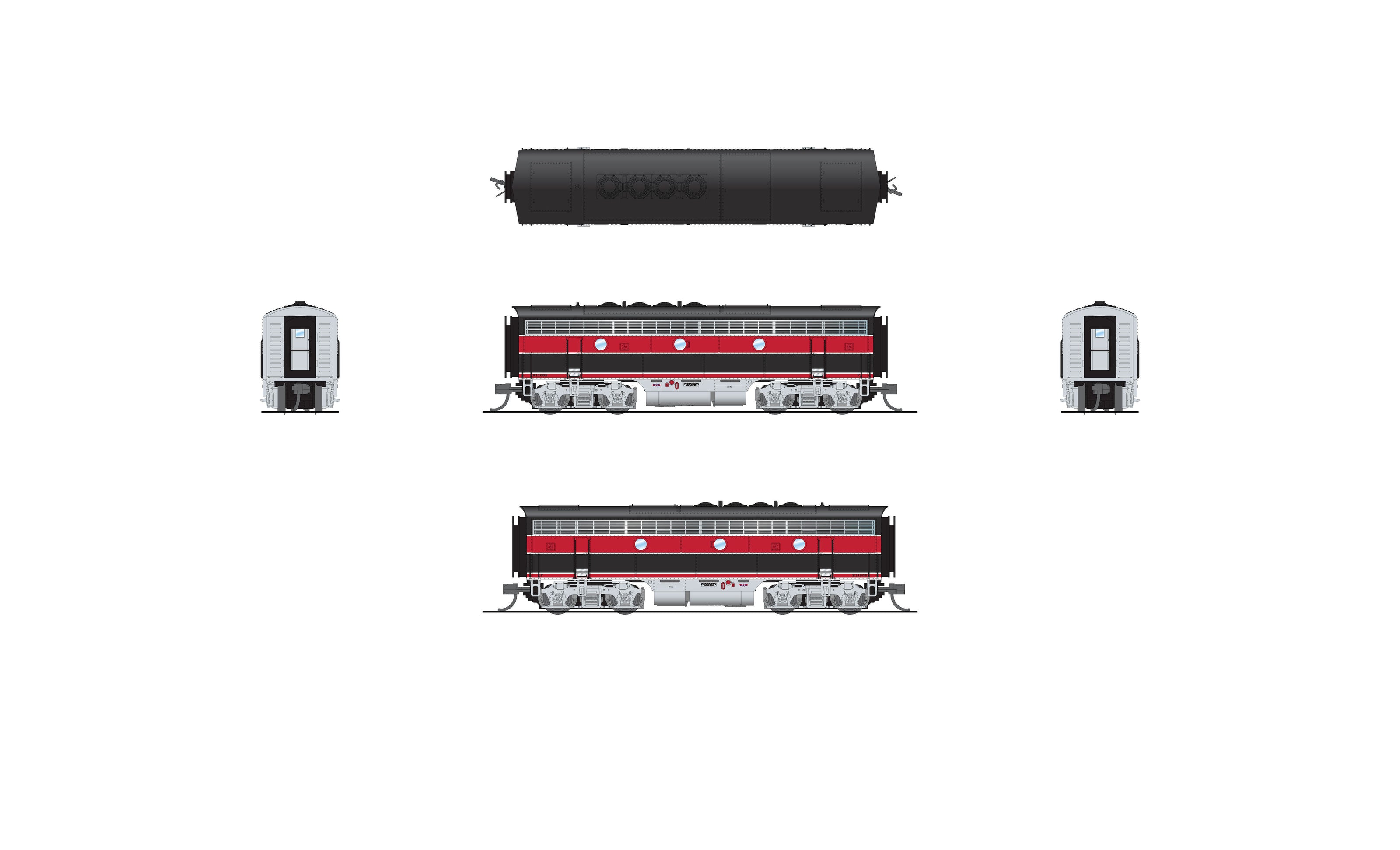 9079 EMD F7B, CRIP 105B, Red/Black w/ Aluminum Trucks, No-Sound / DCC-