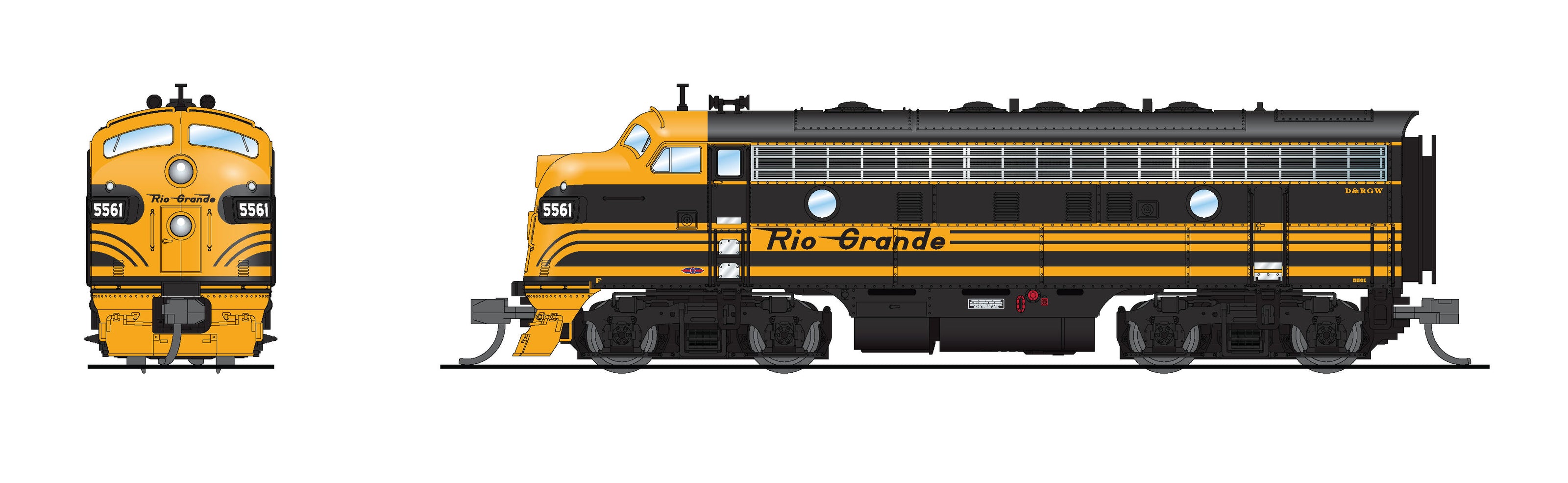 9080 EMD F7A, DRGW 5564, Black 3-stripe, No-Sound / DCC-Ready, N