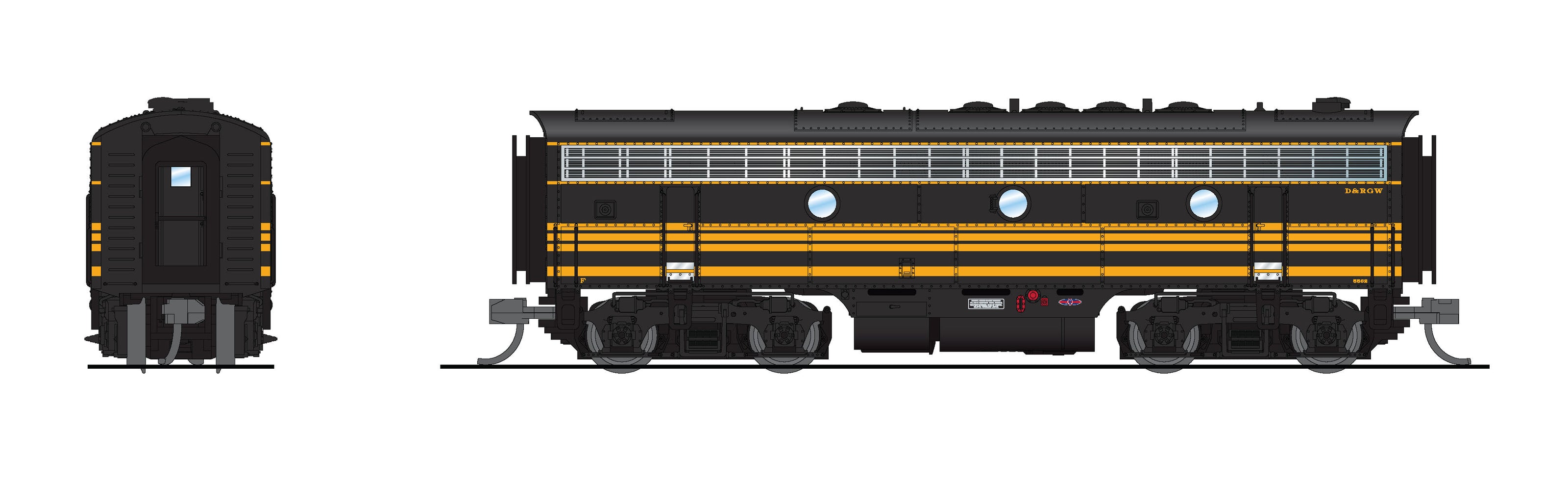 9081 EMD F7B, DRGW 5563, Black 3-stripe, No-Sound / DCC-Ready, N
