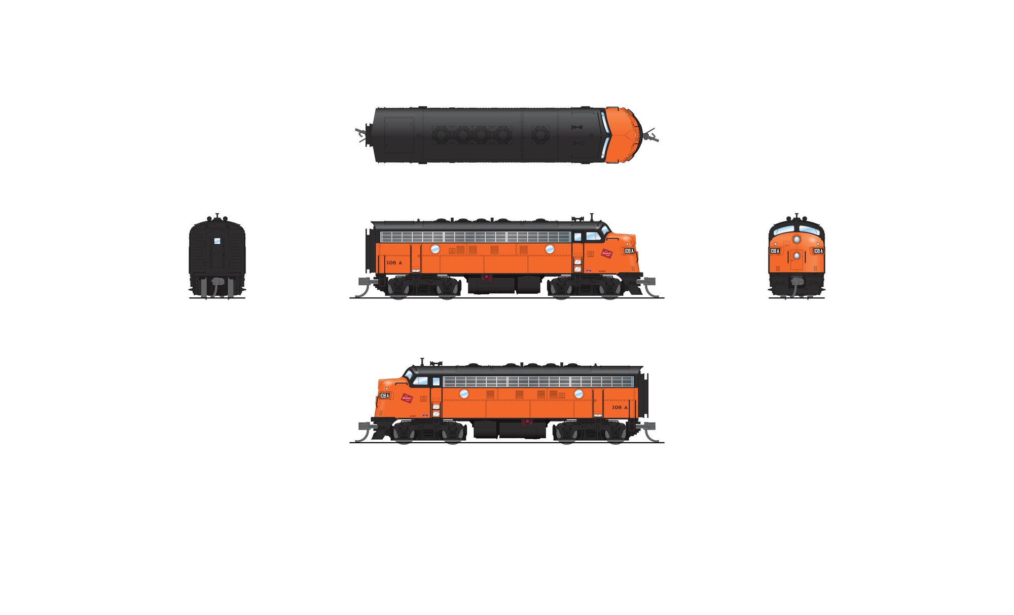 9082 EMD F7A, MILW 113A, Orange & Black, No-Sound / DCC-Ready, N