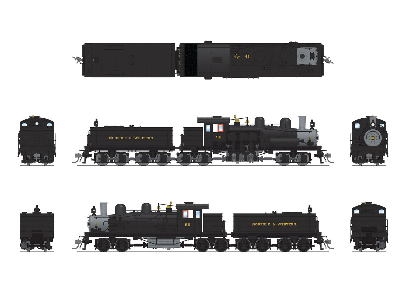 7816 Class D 4-truck Shay, N&W 56, Paragon4 Sound/DC/DCC, Smoke, HO