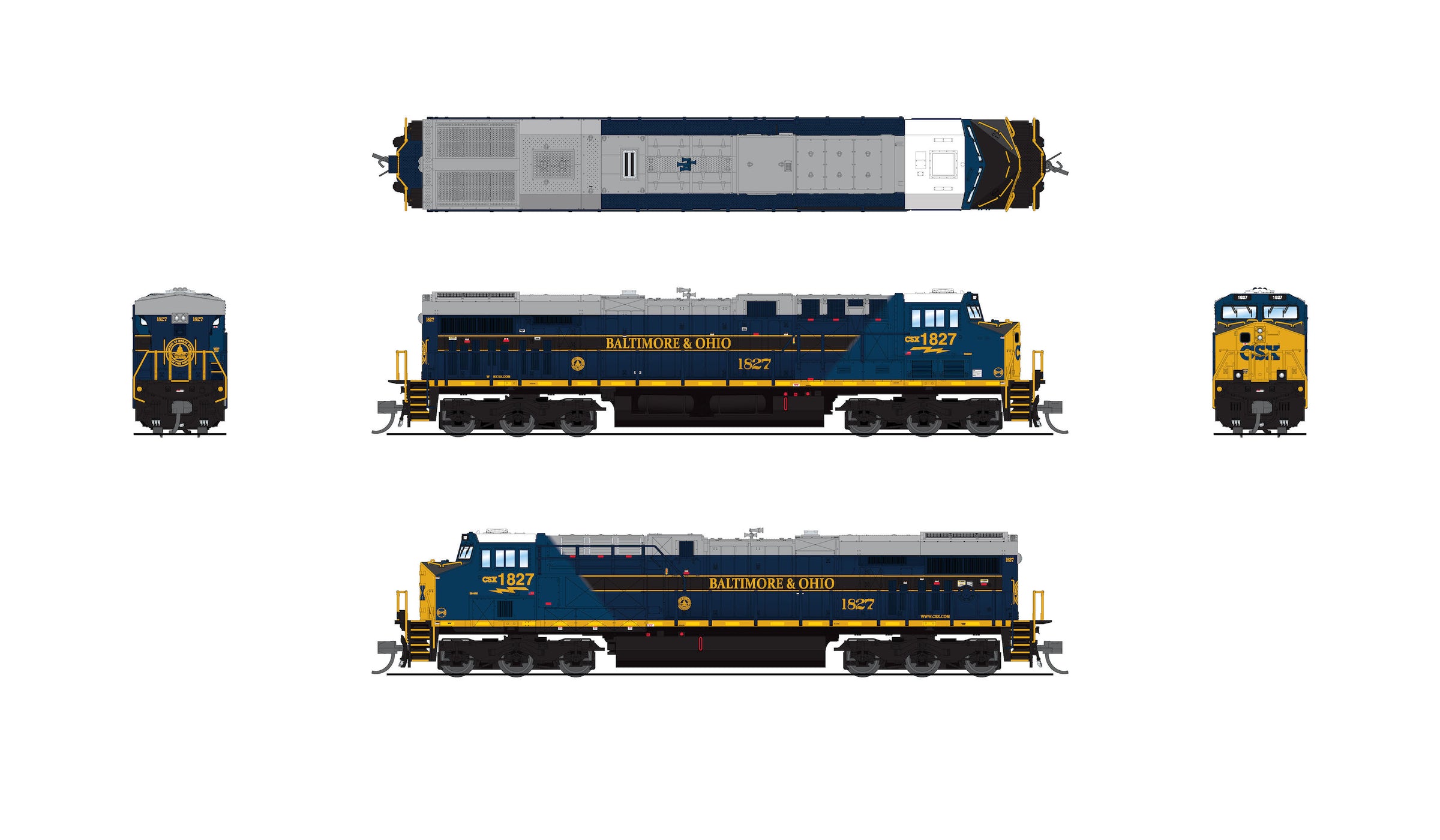 8637 GE ES44AC, CSX 1827, B&O HERITAGE PAINT, No-Sound / DCC-Ready, N