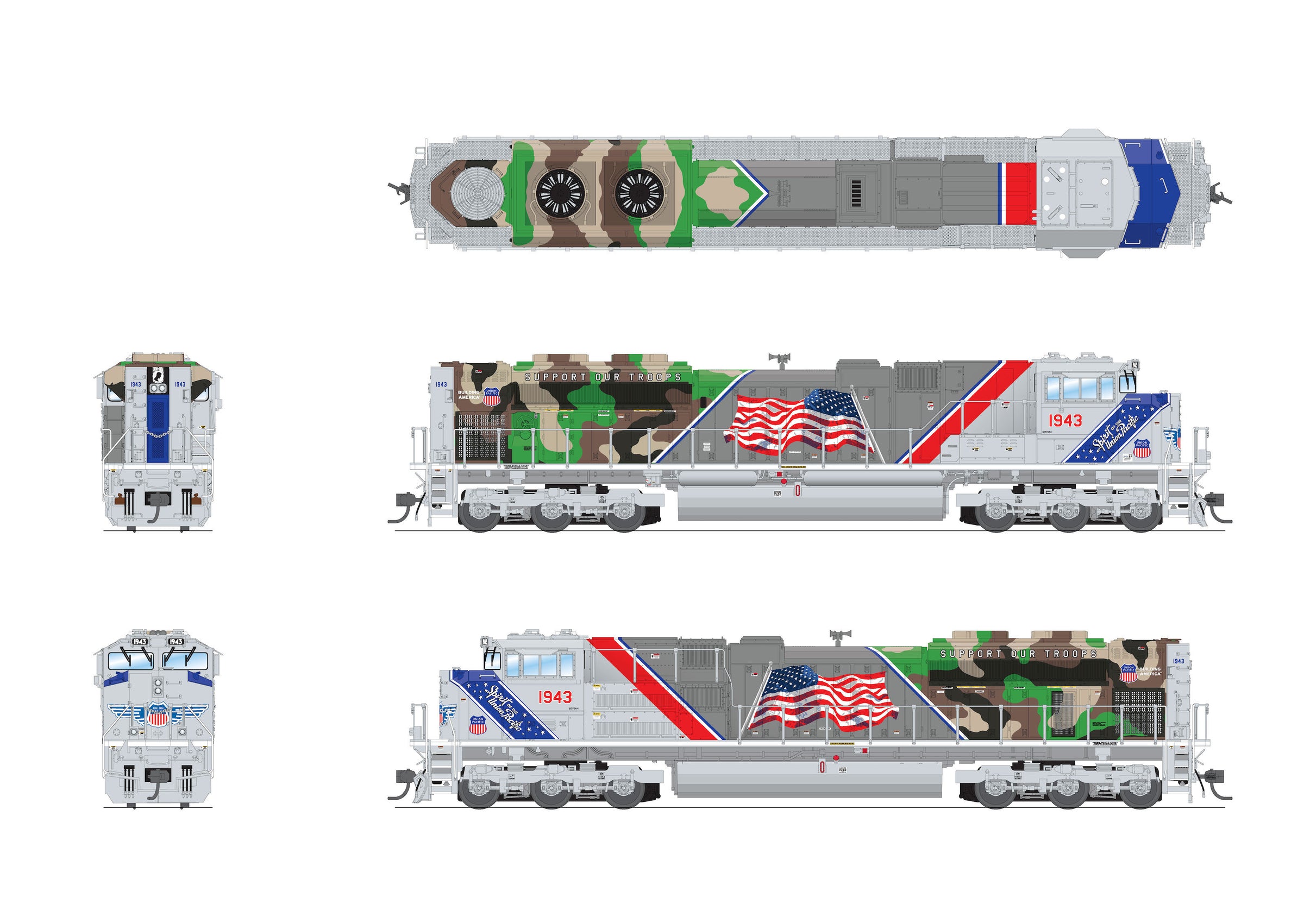 8713 EMD SD70ACe, UP 1943, "Support Our Troops", No-Sound / DCC-Ready,