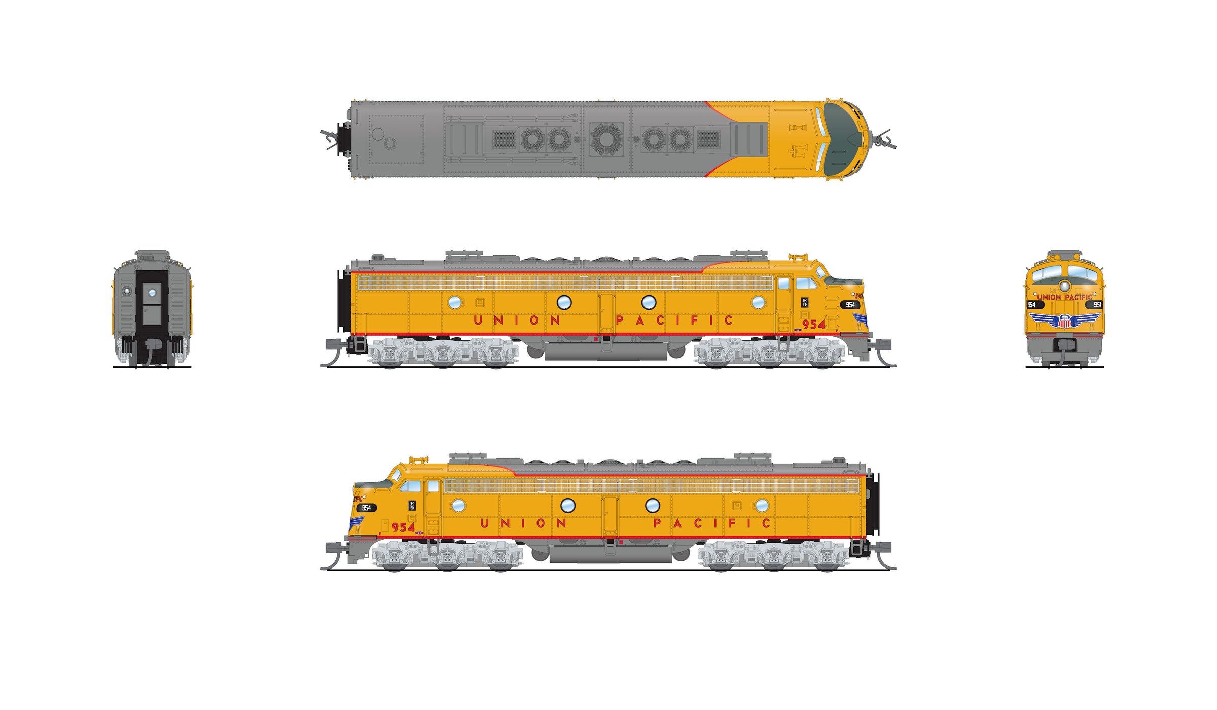 8826 EMD E9 A/B, UP 954 / 962B, Yellow & Gray, A-unit Paragon4 Sound/D