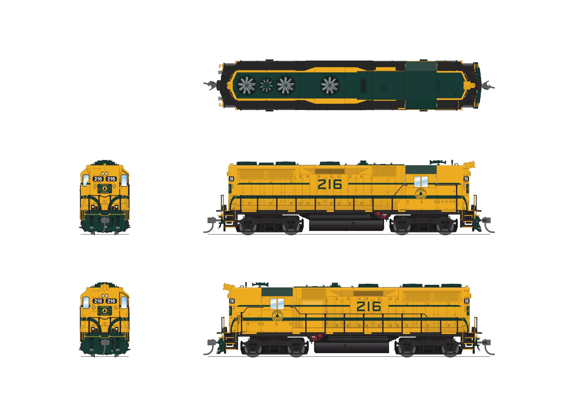 8893 EMD GP35, Conway Scenic #216, Yellow & Green, Paragon4 Sound/DC/D