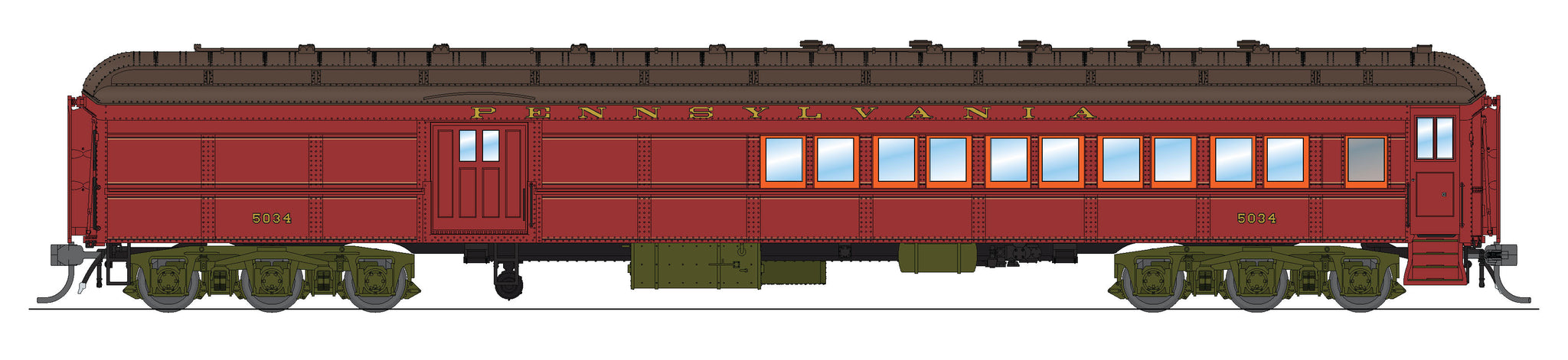 8964 PRR Heavyweight 5-Car Passenger Set, 1930's Era, HO (PB70 #5034,