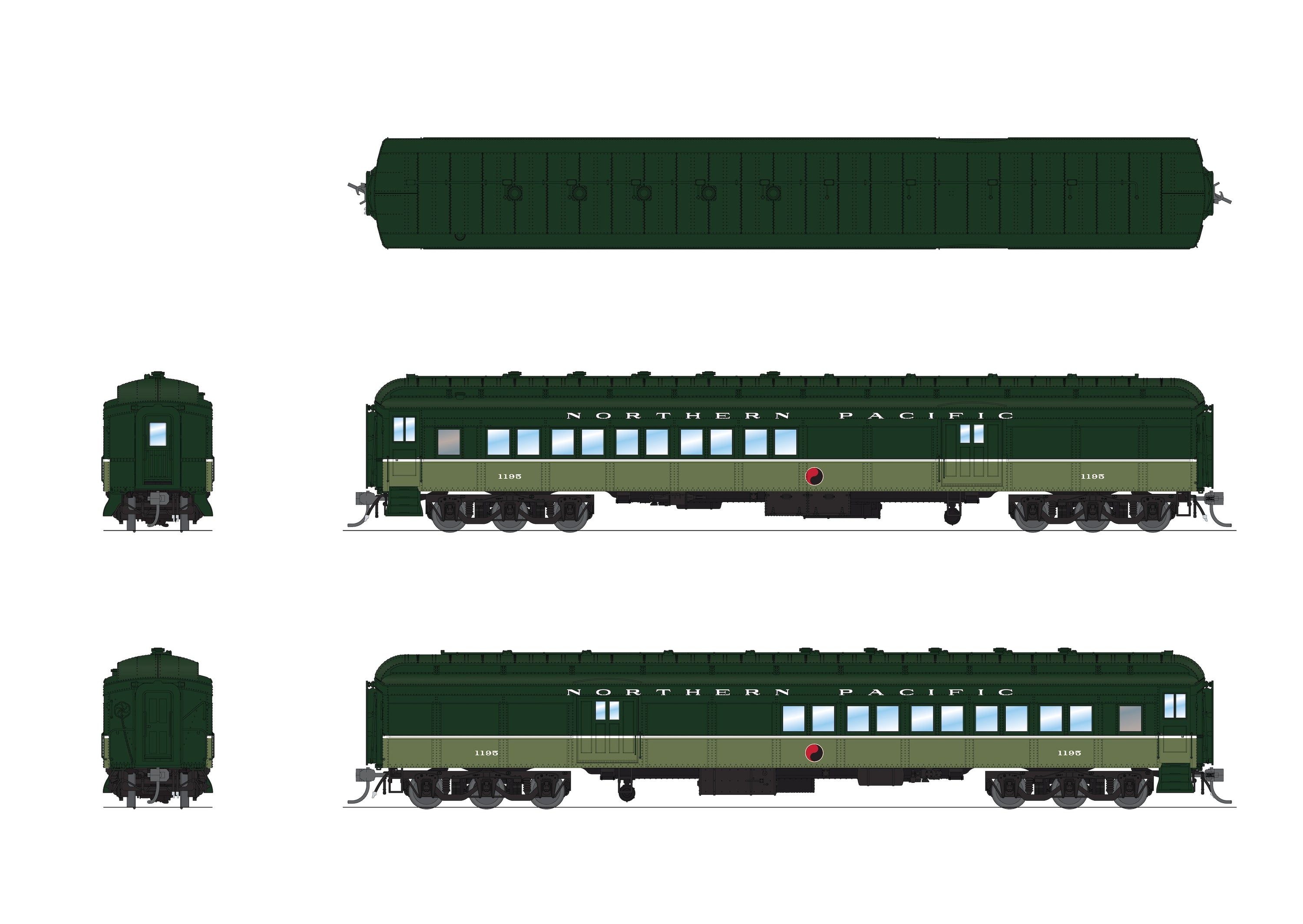 9102 NP Heavyweight 5-Car Passenger Set, Loewy Two-Tone Green, (#1195,