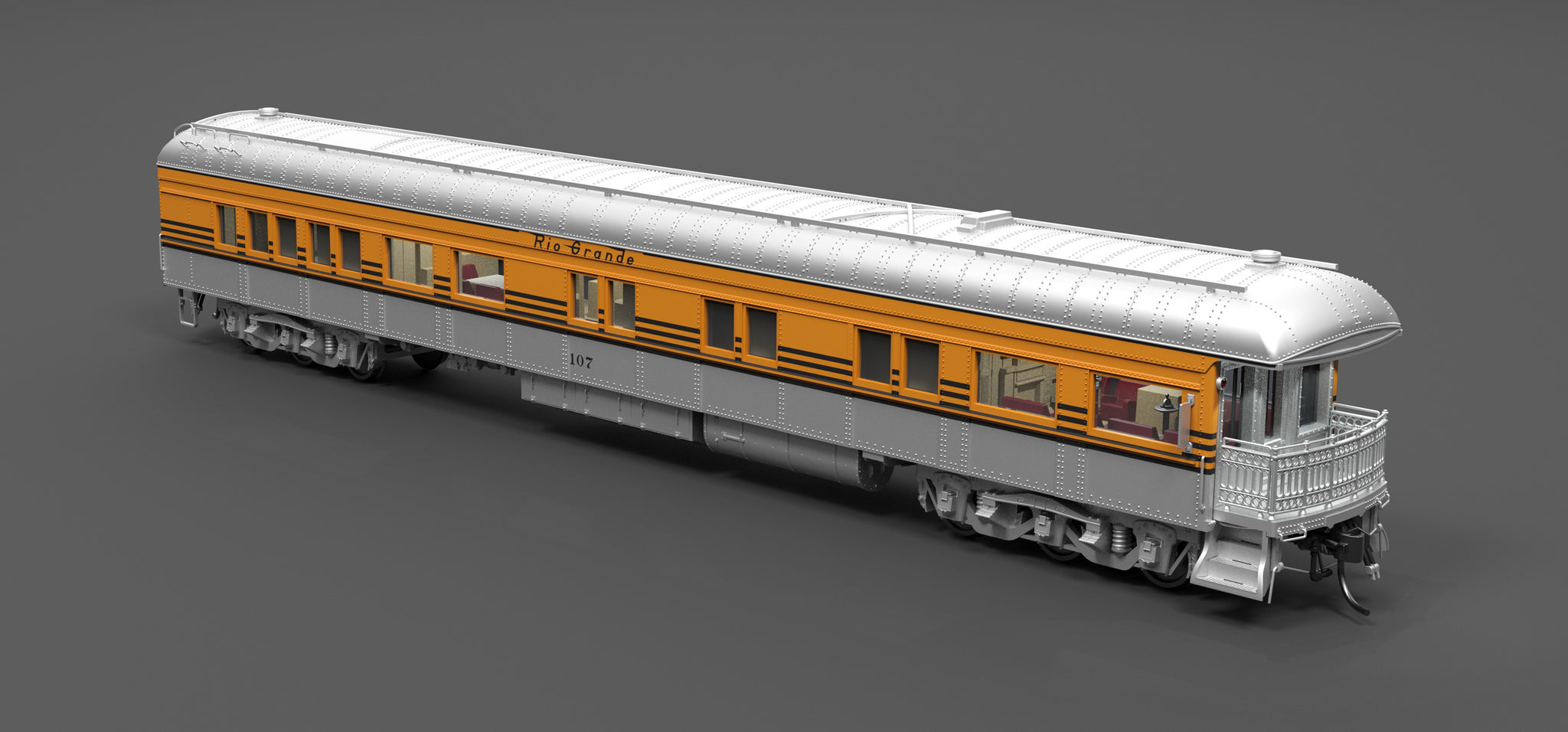 9728 DRGW Business Car #107, Aluminum & Aspen Gold, HO Scale
