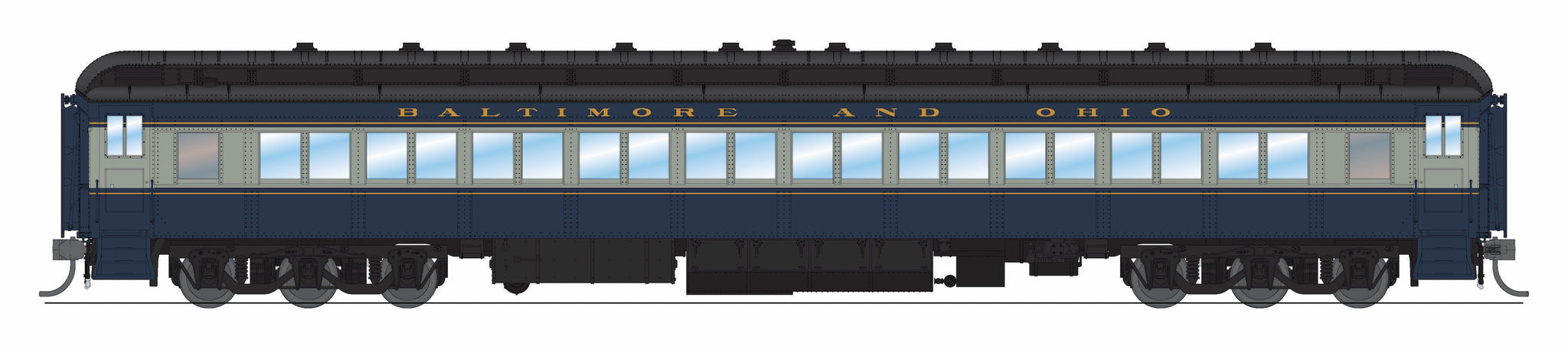 9735 B&O 80' Passenger Coach, Blue & Gray, HO Scale